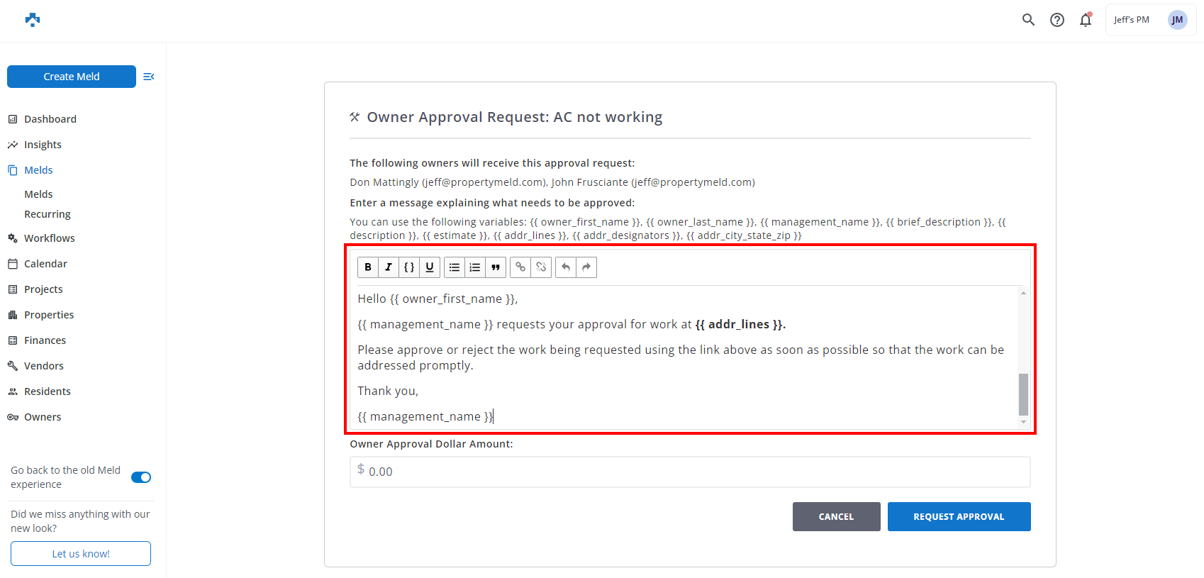 Requesting Owner Approvals – Help Center